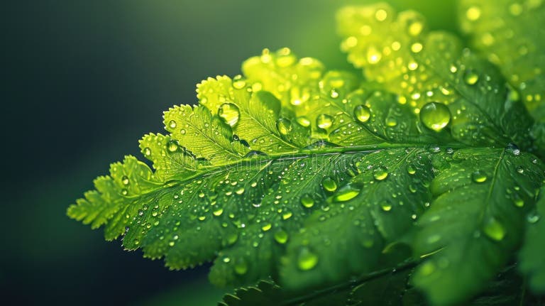 Small Raindrops Fall on the Green Leaves of Ferns Stock Illustration ...