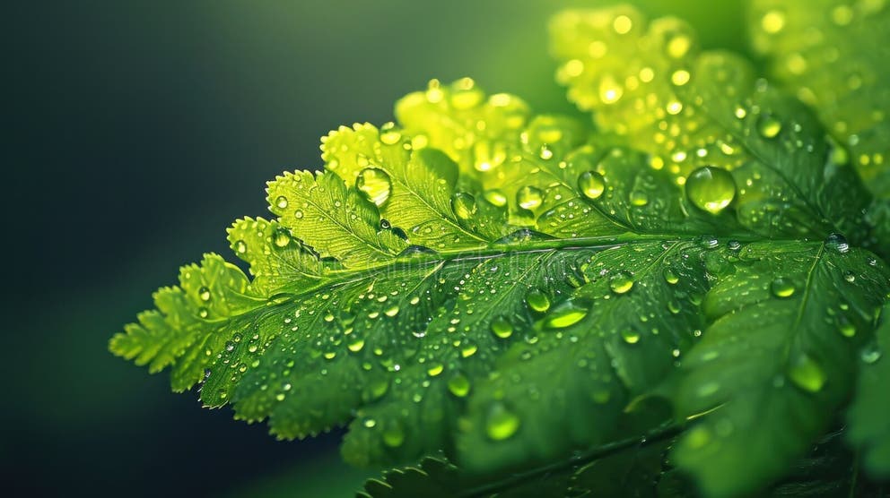 Small Raindrops Fall on the Green Leaves of Ferns Stock Illustration ...