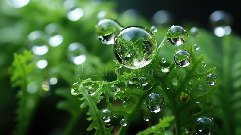 Small Raindrops Fall on the Green Leaves of Ferns Stock Illustration ...
