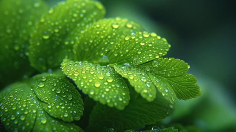 Small Raindrops Fall on the Green Leaves of Ferns Stock Illustration ...