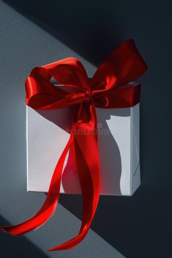 A Small, Rectangular Box with a Bright Red Ribbon Wrapped Around it ...