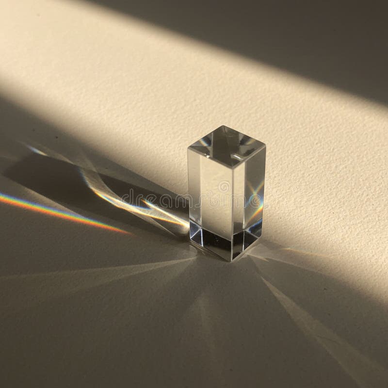 A Small Rectangular Prism Made of Clear Glass Sits on a Flat Surface ...
