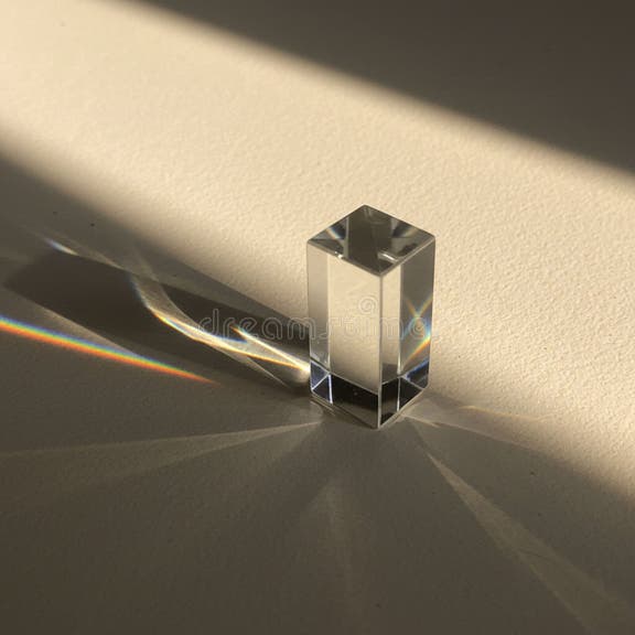 A Small Rectangular Prism Made of Clear Glass Sits on a Flat Surface ...