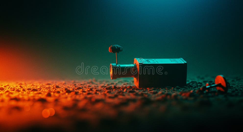A Small, Rectangular Robot Lies on a Textured Surface Scattered with ...