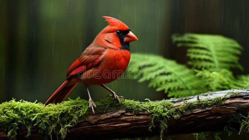 Beautiful Red Cardinal on Wood Branch: Symbolic Photography in Rain ...