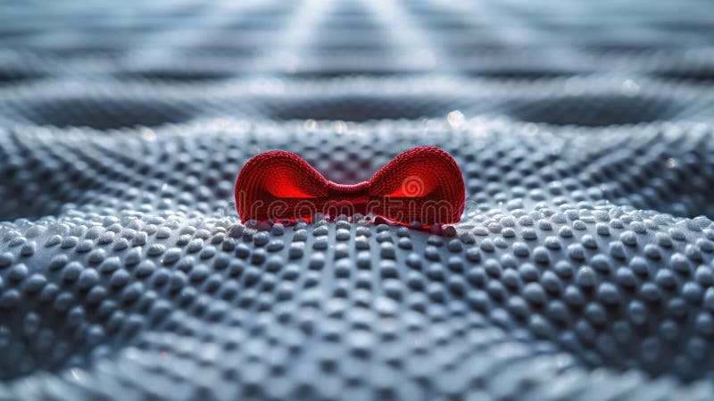 Small Red Bow Sits Centered on a Textured, Wave-Like Blue Surface with ...
