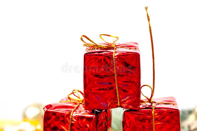 Small Red Boxes of Gifts in a Pile on the Table - Christmas Decor Stock ...