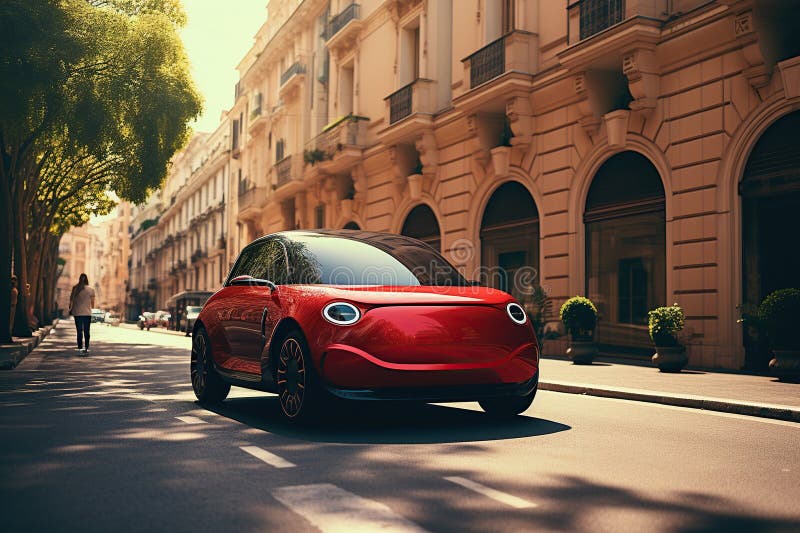 Small Red Car on the Street. Mini Mobility Stock Photo - Image of road ...