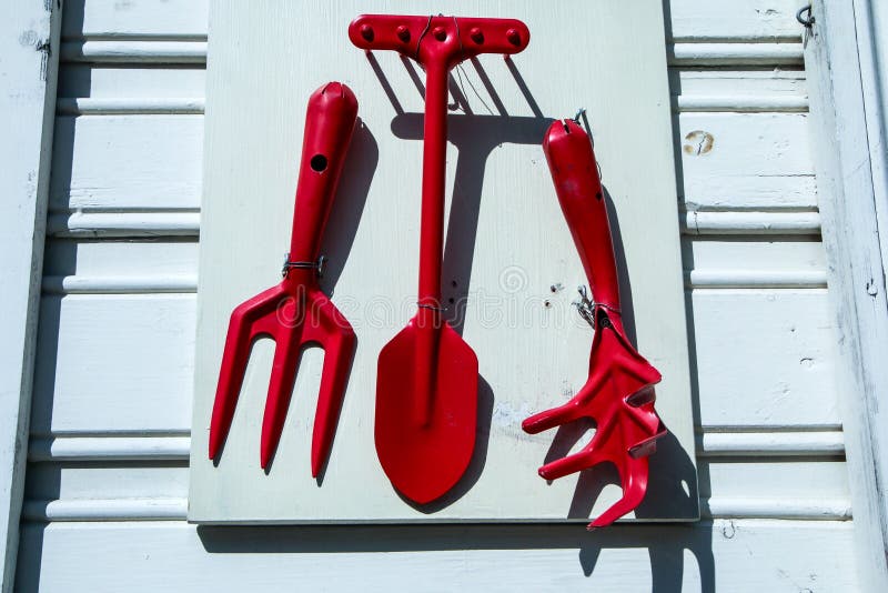 The Small Red Coloured Garden Tools Stock Photo - Image of equipment ...