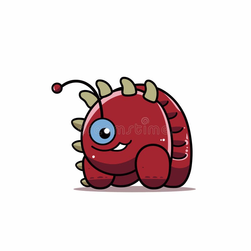 Cute Red Cartoon Creature with Large Eye and Spiky Back in a Simple ...