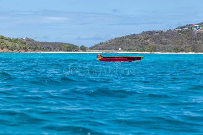 Small Red Empty Boat on Tropical Water Stock Image - Image of reef ...