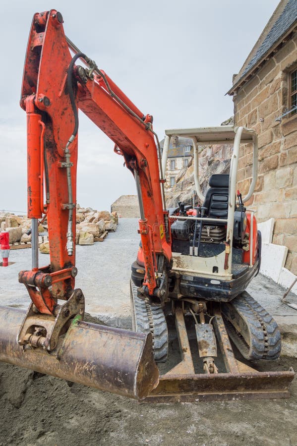 Red Backhoe Or Excavator Equipment On Construction Site. Stock Photo ...