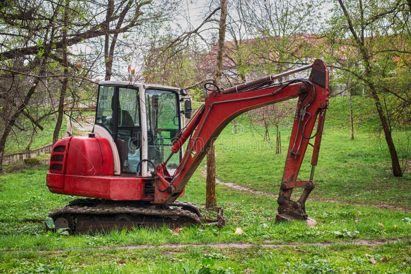 A Small Red Excavator in the Woods Stock Photo - Image of historical ...