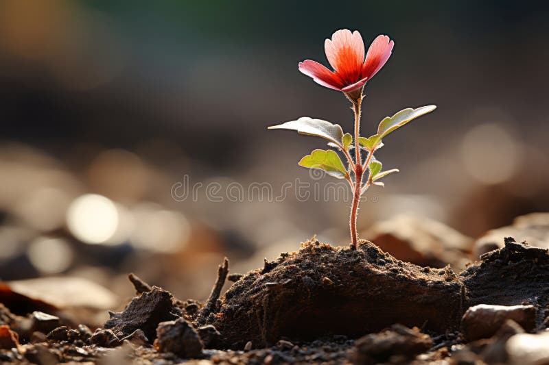 A Small Red Flower is Growing Out of the Ground Stock Illustration ...