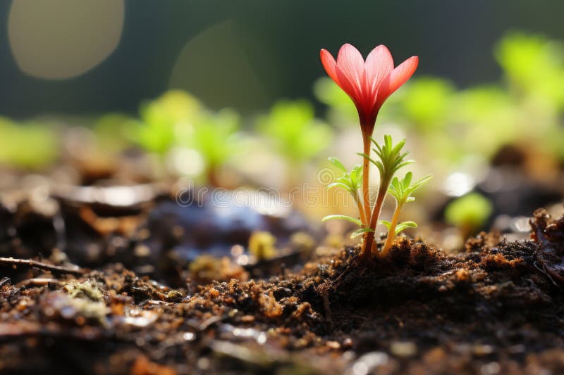A Small Red Flower is Growing Out of the Ground Stock Image - Image of ...
