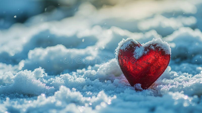 A Small Red Heart Lies on the Snow. Selective Focus. Generative AI ...