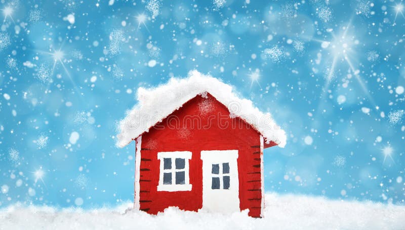 Small Red House Model Covered with Snow Stock Image - Image of home ...