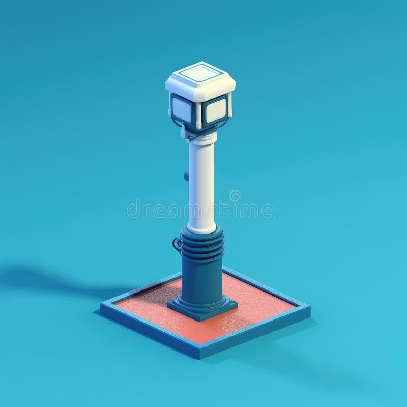 Small, Red Light Post with Blue Base. it is Positioned on Top of Blue ...