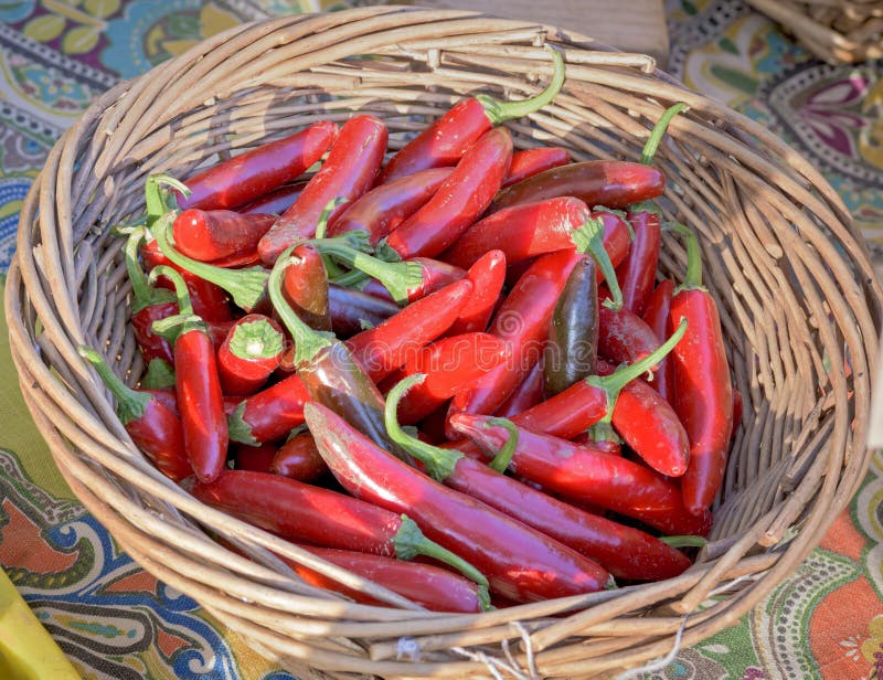 Small Red Peppers in a Wood Backet Stock Photo - Image of healthy ...