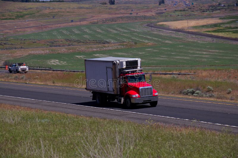 Red Peterbilt Semi-Truck / Loaded Flatbed Stock Photo - Image of ...