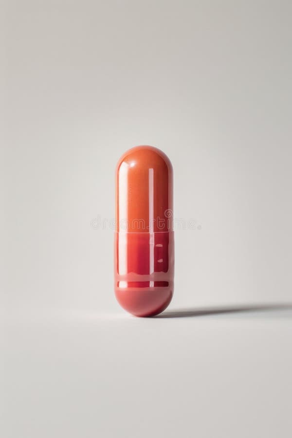 A Small Red Pill Sits Atop a White Surface, Awaiting Use Stock Photo ...