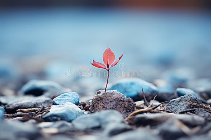 A Small Red Plant Growing Out of a Pile of Rocks Stock Photo - Image of ...