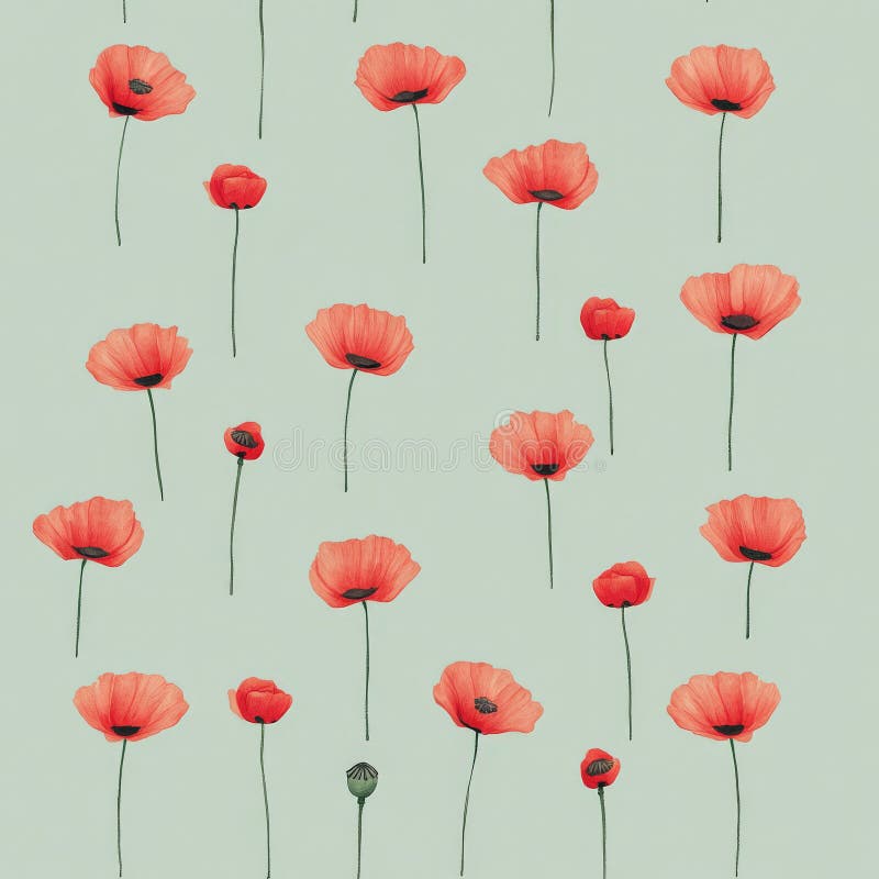 Small Red Poppies in a Flat Design Style Arranged in a Repeating ...