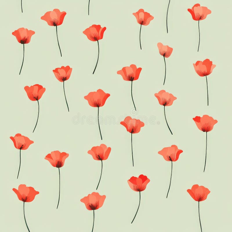 Small Red Poppies in a Flat Design Style Arranged in a Repeating ...