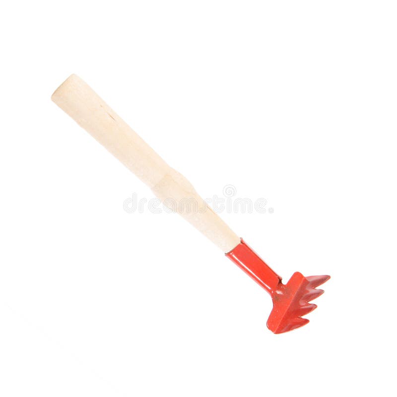 Small Red Rake for Home Plants on a White Background Stock Photo ...