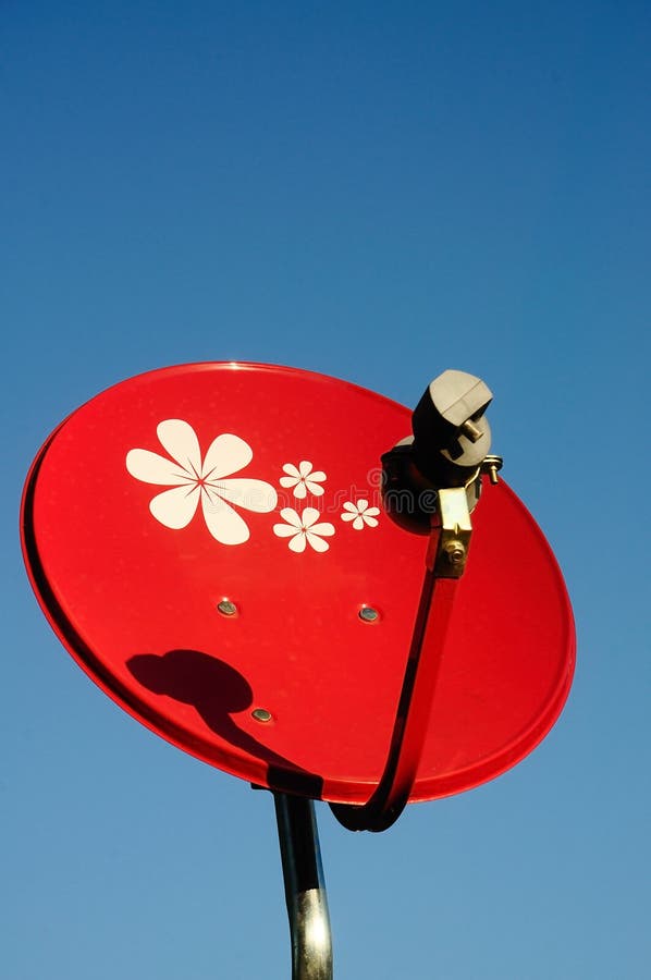 Small Red Satellite Dish with Blue Sky Stock Image - Image of isolated ...