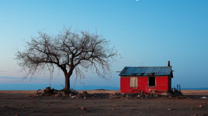 A Small Red Shack with a Tree in Front of it. Generative AI Image ...