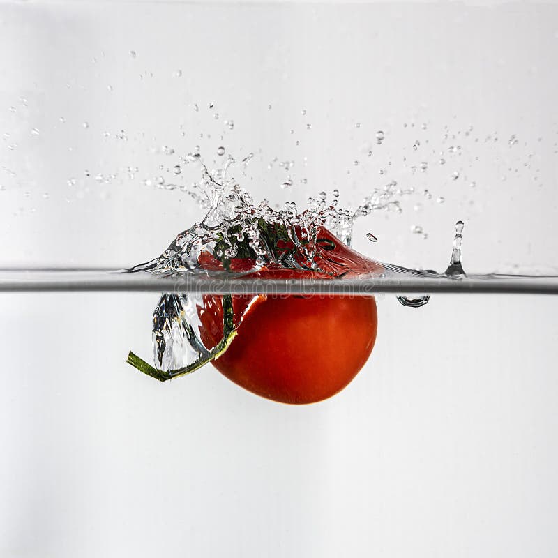 Small Red Tomato Drop in Water with a Splash Stock Image - Image of ...