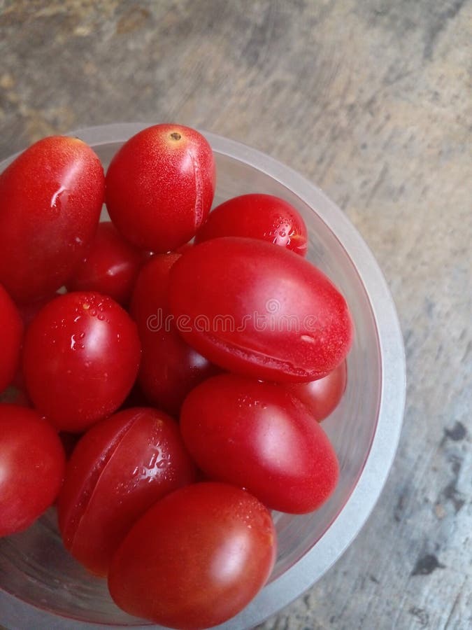 Small Red Tomatoes Placed in a Plastic Cup. Fresh Red Tomatoes Stock ...