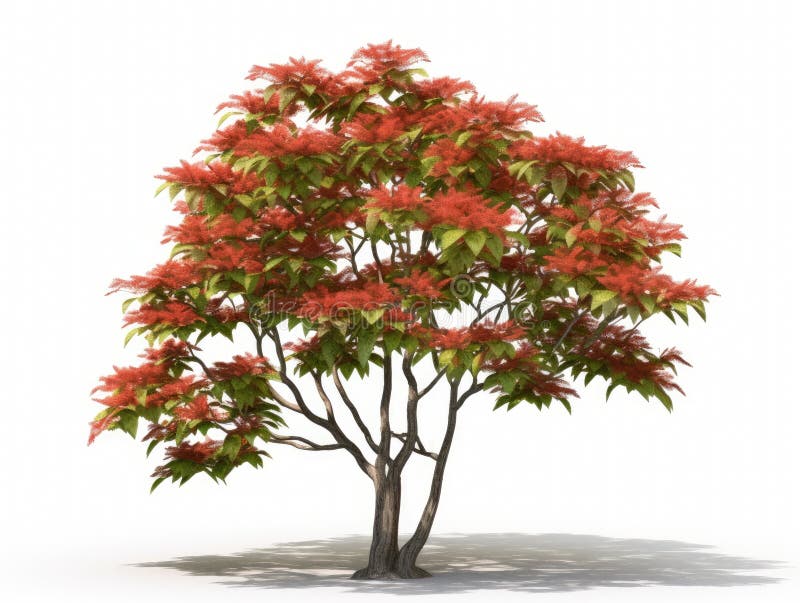 Small Red Tree with Green Leaves and Single Red Leaf. it is Standing ...
