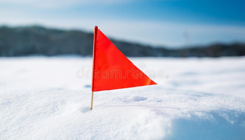 Small Red Triangle Flag in Snow. Warning of Danger and Dangerous Areas ...