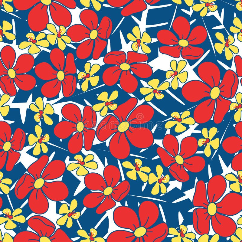 Small Red Tropical Flowers Seamless Pattern Stock Vector - Illustration ...