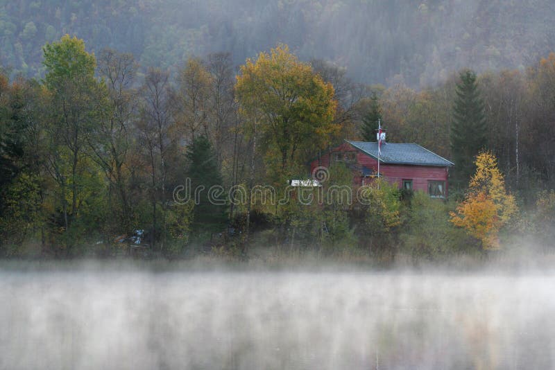 Small Red Wood House In The Myst Picture. Image: 4152168