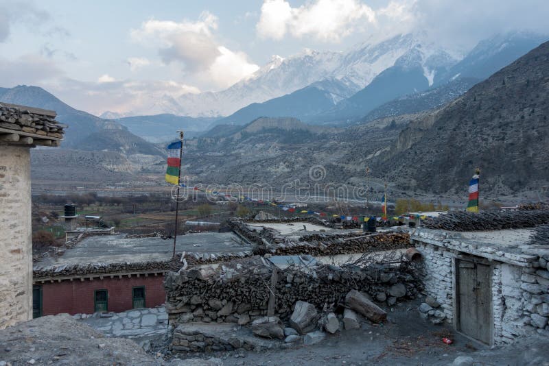 Remote Himalayan Town stock photo. Image of clouds, prayer - 110892728