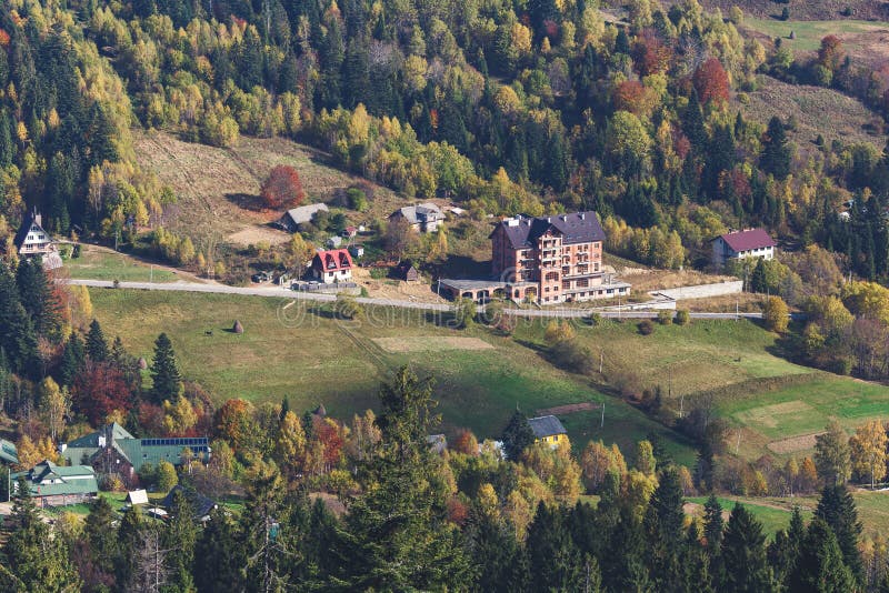 Small Resort Town in Forest in Mountains Stock Photo - Image of scenic ...