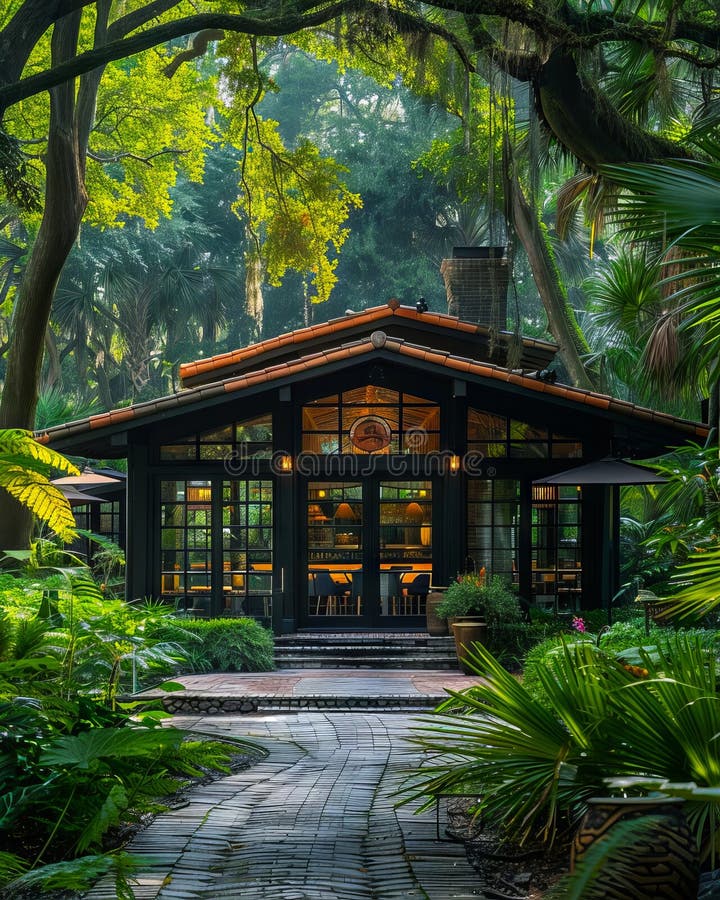 A Small Restaurant in the Middle of a Lush Forest Stock Photo - Image ...