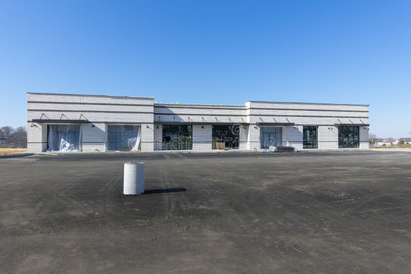 Small Retail Shopping Center Under Construction with Copy Space Stock ...