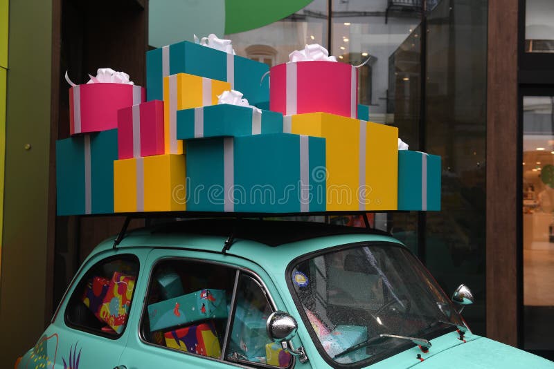 Small Retro Car with Gift Boxes Stock Photo - Image of small, auto ...