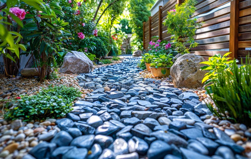 Small River Bed is Decorative Landscape Feature in the Garden. Stock ...