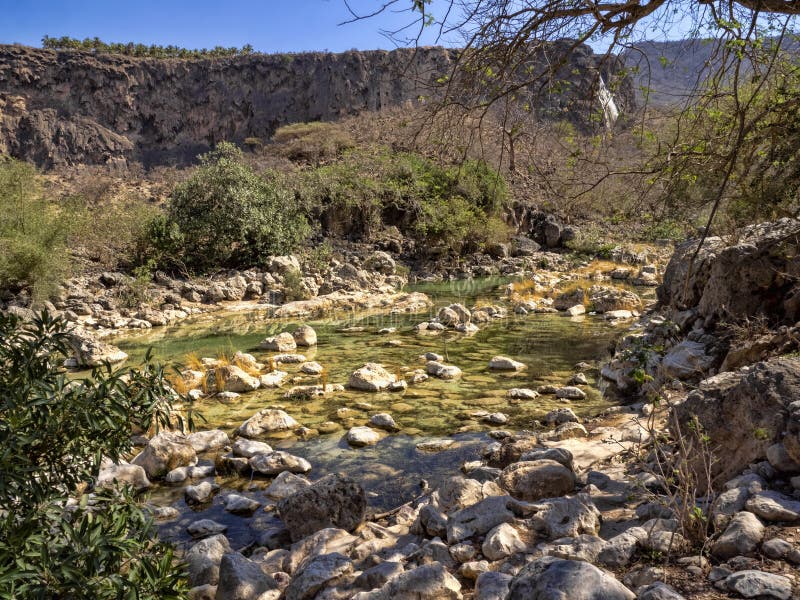 Small River with Clear Water Flowing Out of Darbat Waterfall. Oman ...