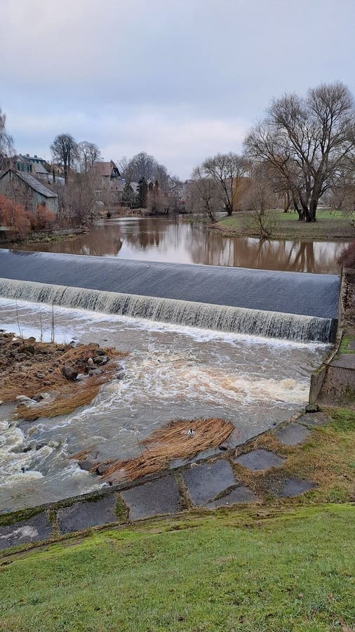 A Small River Dam, a Water Reservoir in the Small Town Stock Image ...