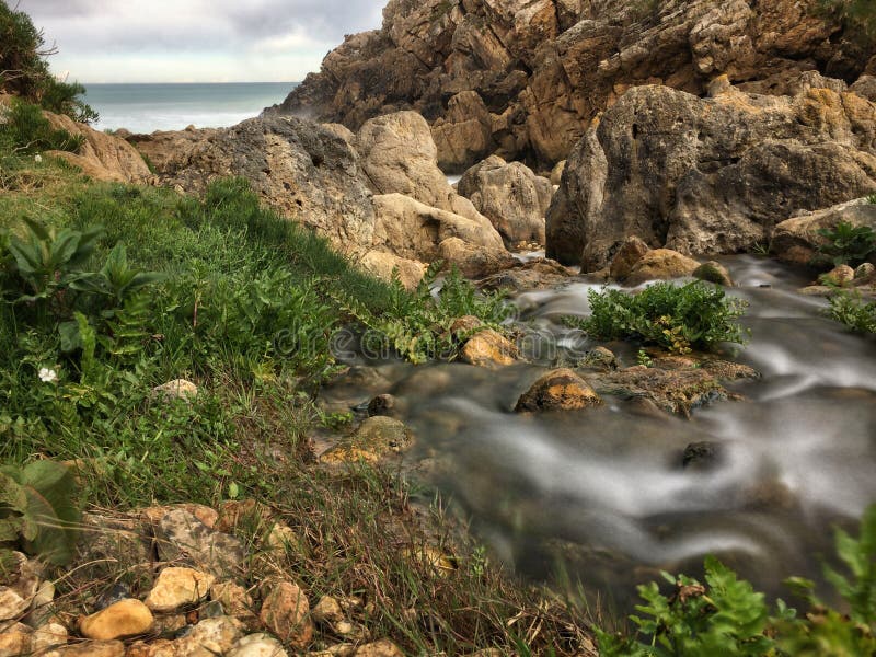 Small River Empties into the Sea Stock Image - Image of peaceful, flow ...