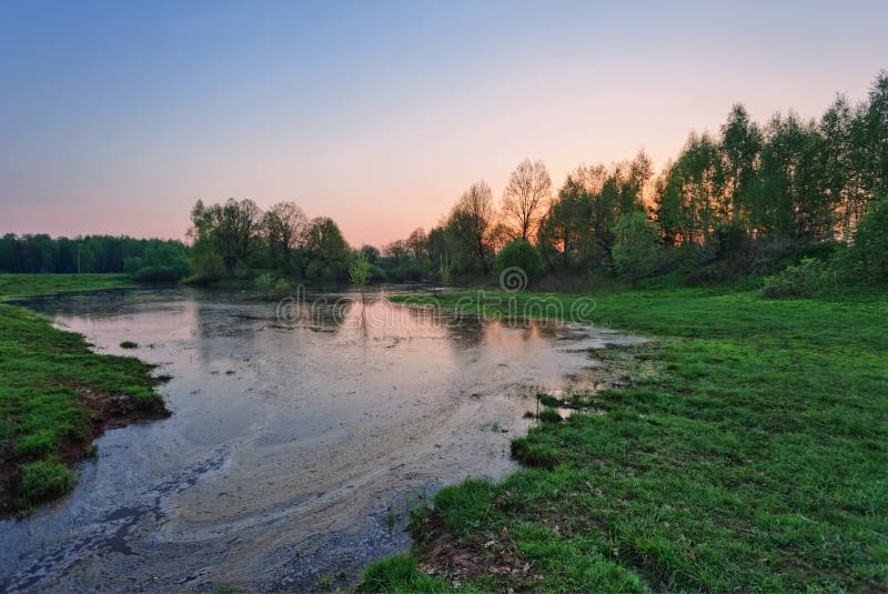 Small river in field stock image. Image of orange, grass - 140314493