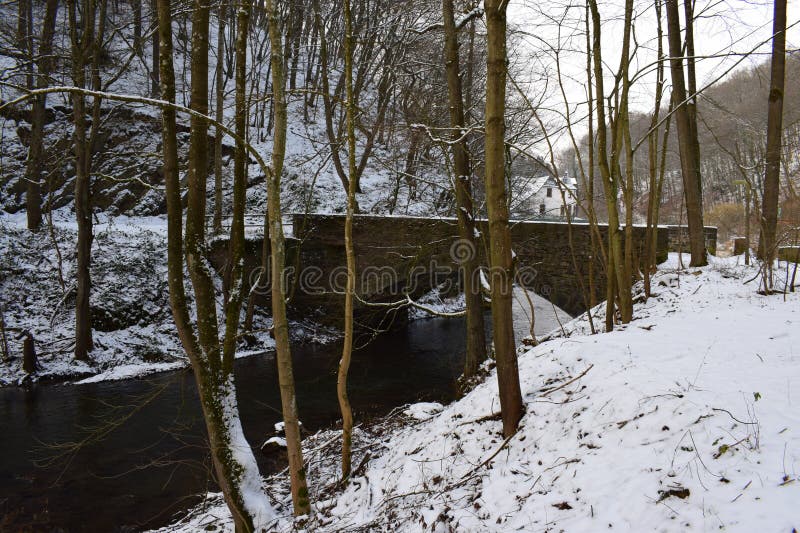 Small River Flood Under a Stone Bridge Stock Photo - Image of eifel ...
