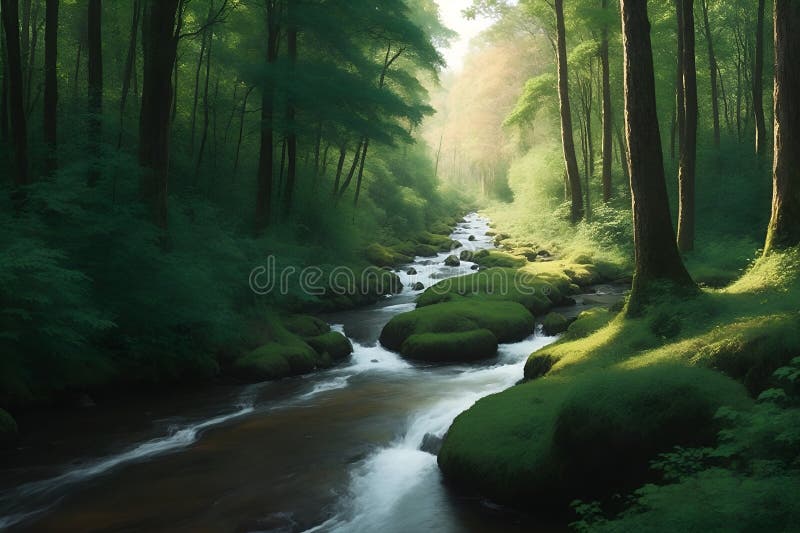 A Small River in the Forest. Horizontal Composition Stock Illustration ...