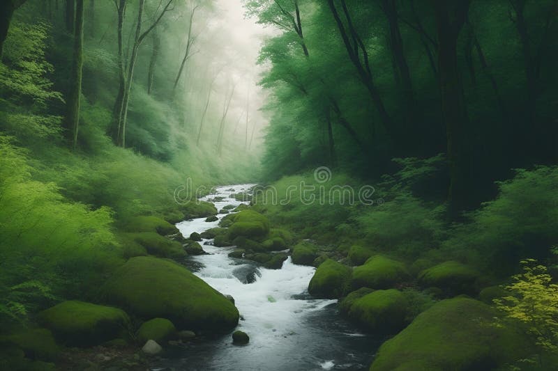 A Small River in the Forest. Horizontal Composition Stock Illustration ...
